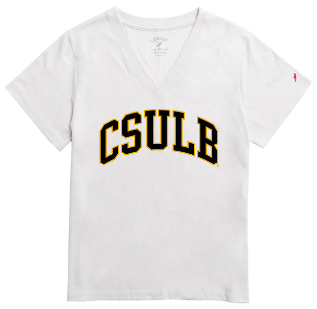 Women's CSULB Arched V-Neck T-Shirt - Canvas, League – Long Beach State ...